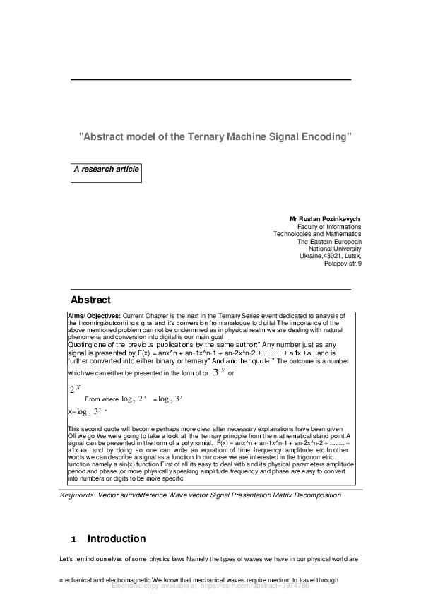 (PDF) Abstract model of the Ternary Machine Signal Encoding