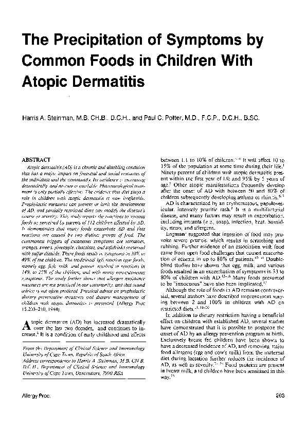 (PDF) The Precipitation of Symptoms by Common Foods in Children With ...
