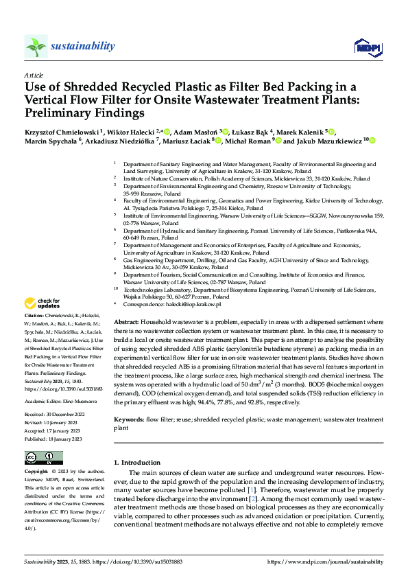 (PDF) Use of Shredded Recycled Plastic as Filter Bed Packing in a ...
