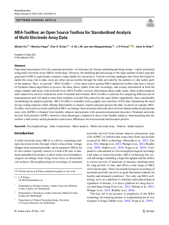 Pdf Mea Toolbox An Open Source Toolbox For Standardized Analysis Of Multi Electrode Array Data