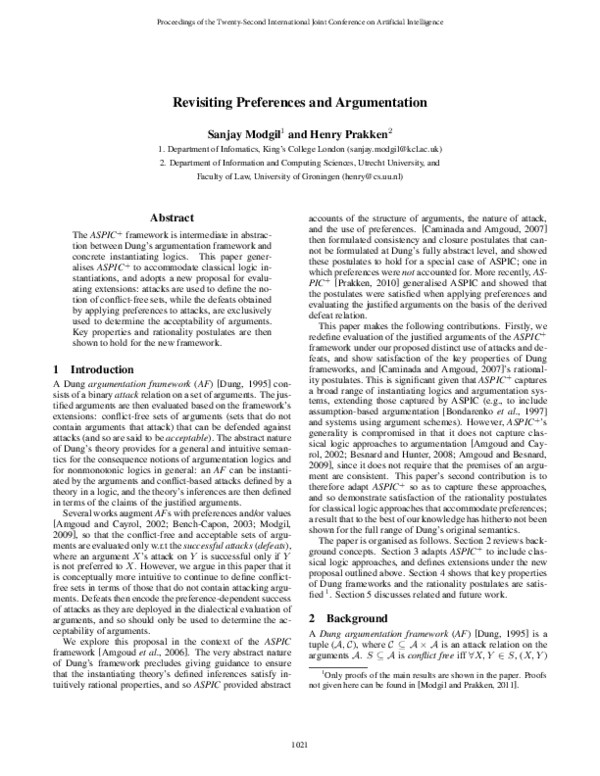 (PDF) Revisiting preferences and argumentation