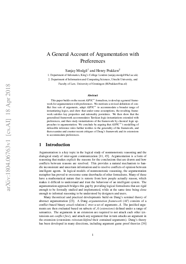 (PDF) A general account of argumentation with preferences