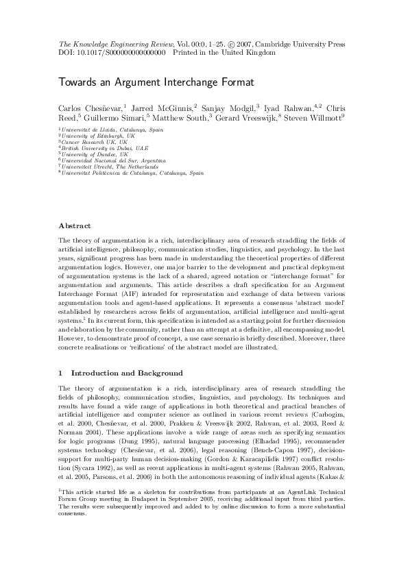 (PDF) Towards an argument interchange format