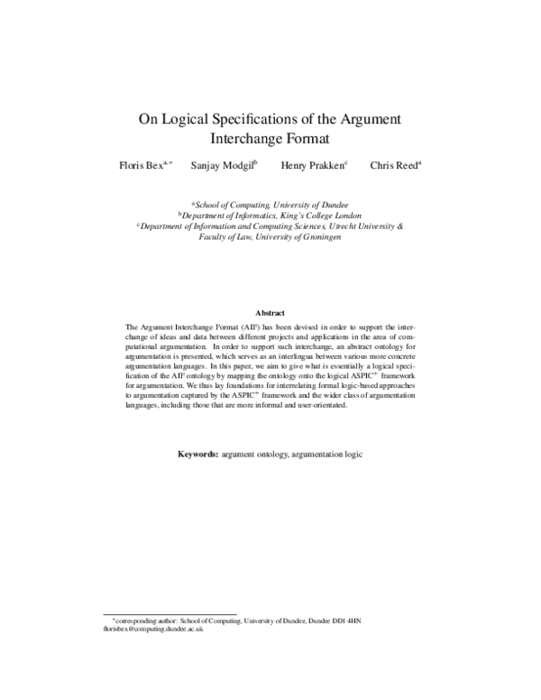 (PDF) On logical specifications of the Argument Interchange Format