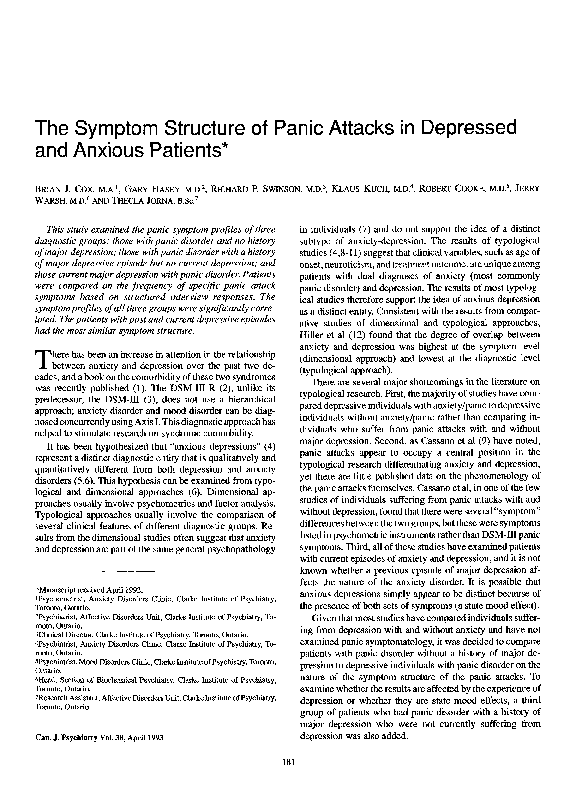 (PDF) The Symptom Structure of Panic Attacks in Depressed and Anxious ...