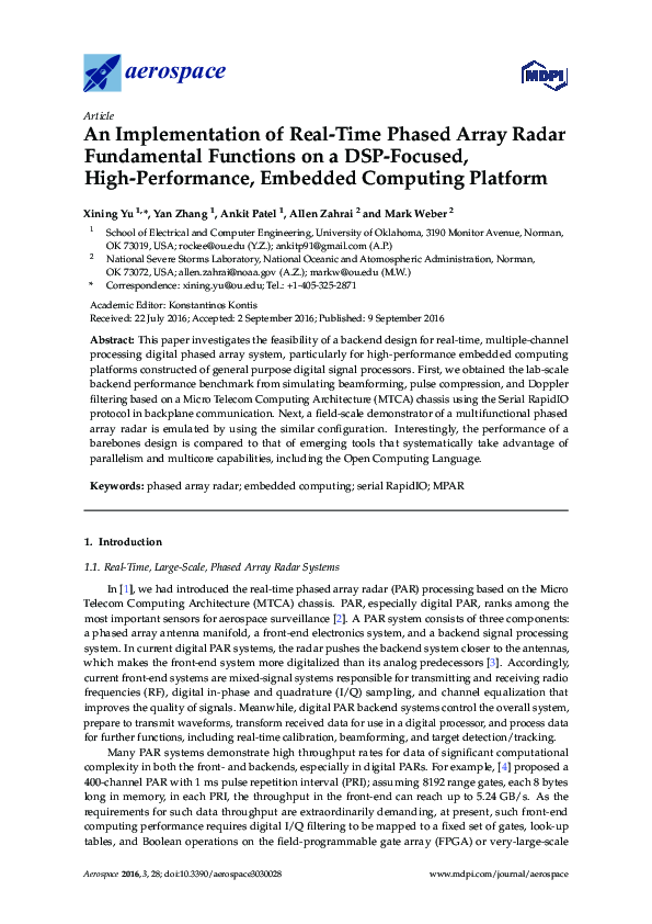 Pdf An Implementation Of Real Time Phased Array Radar Fundamental Functions On Dsp Focused