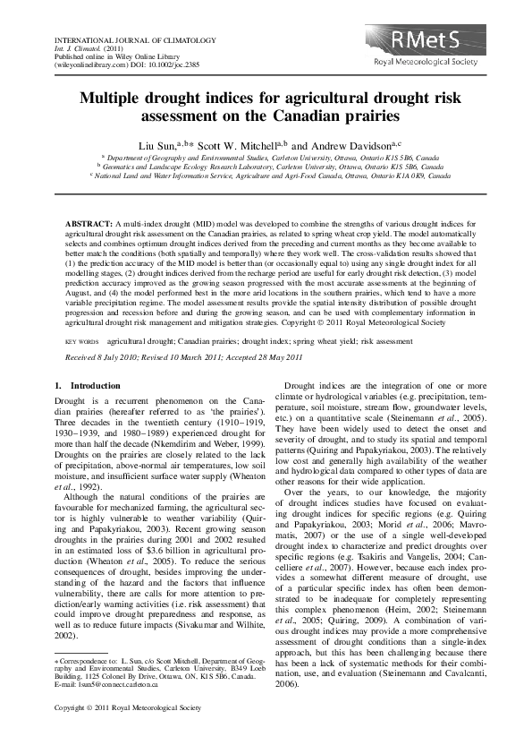(PDF) Multiple drought indices for agricultural drought risk assessment ...