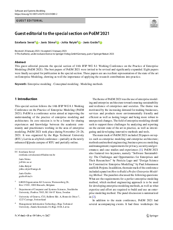 (PDF) Guest editorial to the special section on PoEM’2021 | Jolita ...