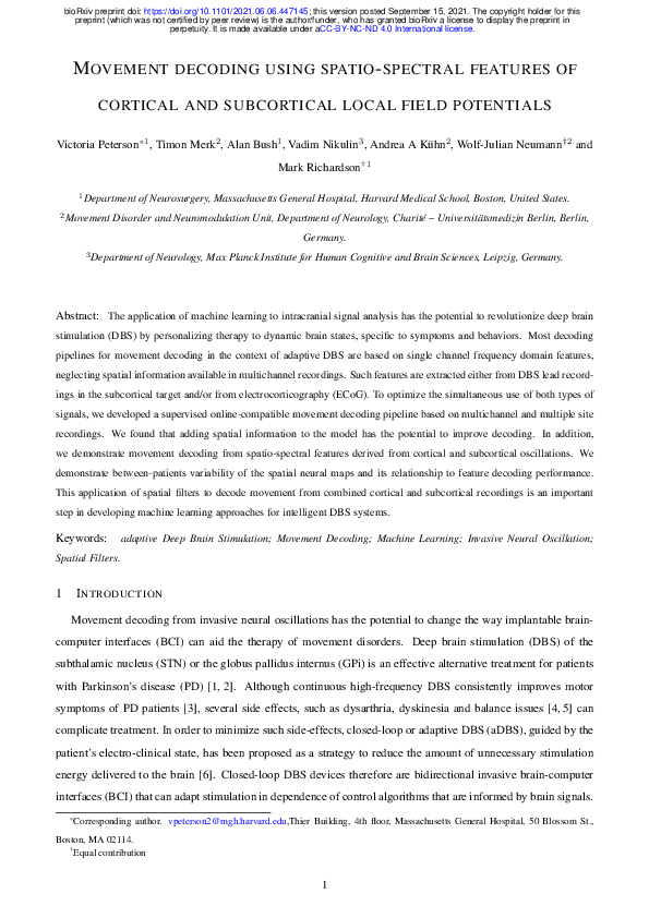 Pdf Movement Decoding Using Spatio Spectral Features Of Cortical And Subcortical Local Field 5270