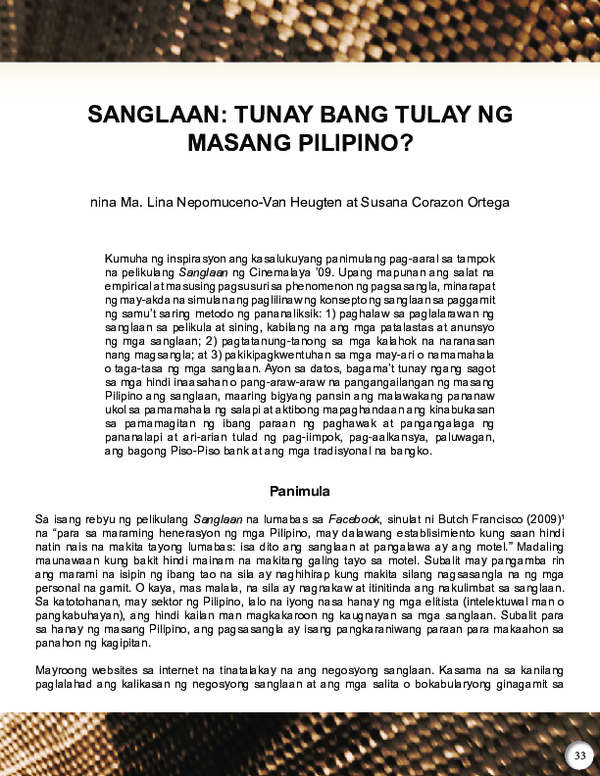 (PDF) SANGLAAN: Tunay bang Tulay ng Masang Pilipino?