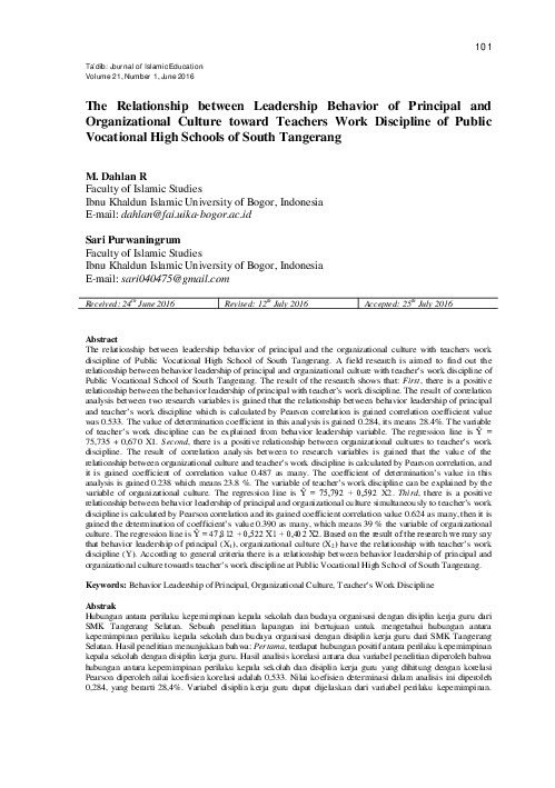 (PDF) The Relationship between Leadership Behavior of Principal and Organizational Culture ...
