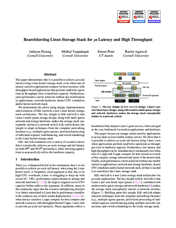 (PDF) Rearchitecting Linux Storage Stack for µs Latency and High Throughput