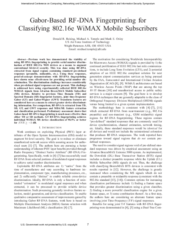 (PDF) Gabor-based RF-DNA fingerprinting for classifying 802.16e WiMAX ...