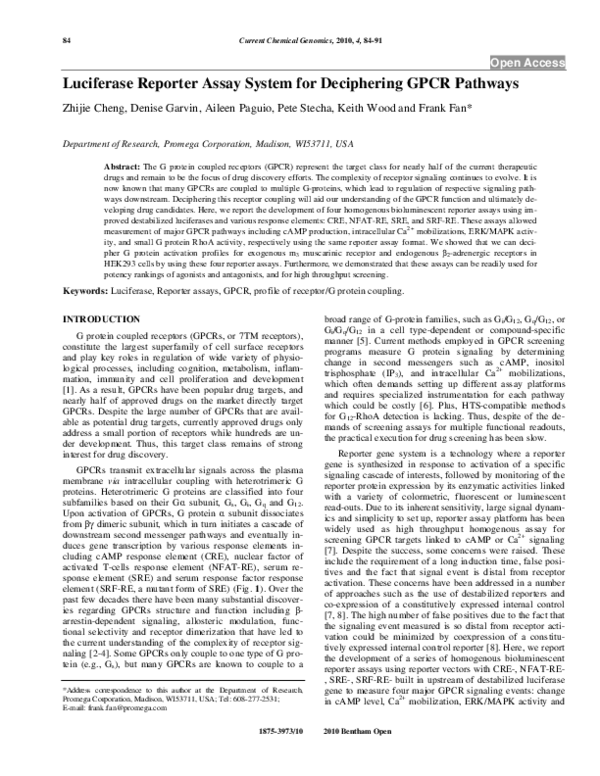 (PDF) Luciferase Reporter Assay System for Deciphering GPCR Pathways