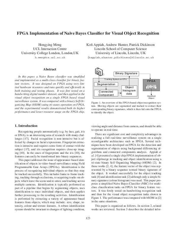 Pdf Fpga Implementation Of Naive Bayes Classifier For Visual Object