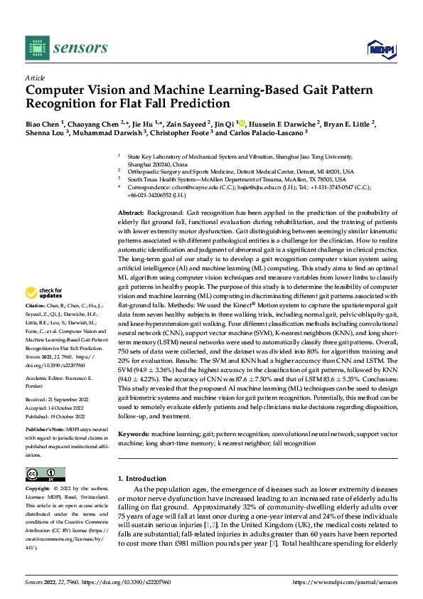 (PDF) Computer Vision and Machine Learning-Based Gait Pattern ...