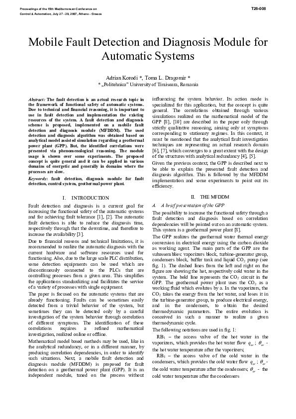 (PDF) Mobile fault detection and diagnosis module for automatic systems