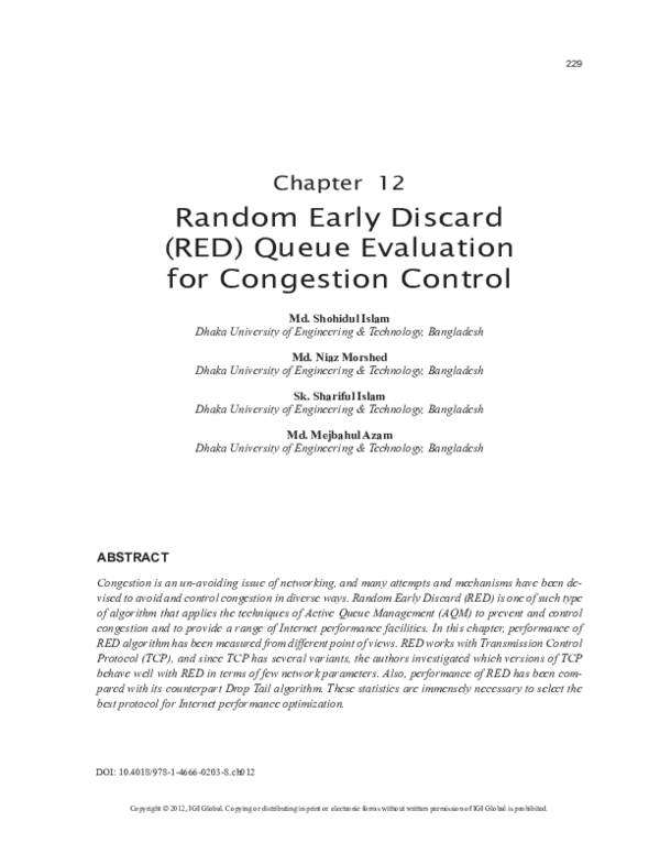 (PDF) Random Early Discard (RED) Queue Evaluation for Congestion Control