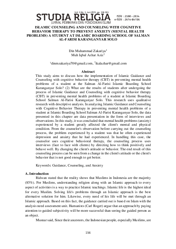 (PDF) Islamic Counseling and Counseling with Cognitive Behavior Therapy ...