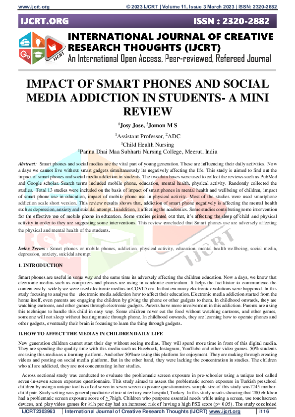 (PDF) IMPACT OF SMART PHONES AND SOCIAL MEDIA ADDICTION IN STUDENTS-A ...