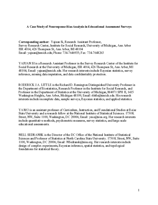 (PDF) A Case Study of Nonresponse Bias Analysis