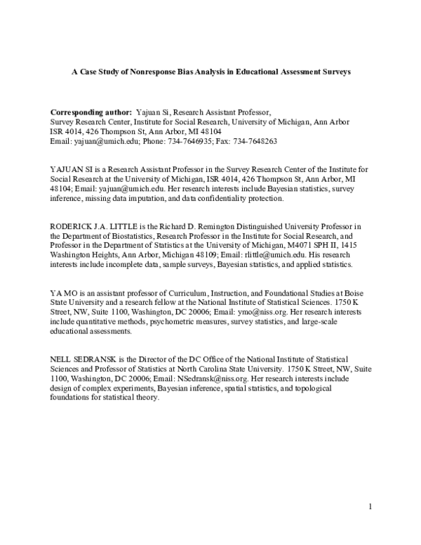 (PDF) A Case Study of Nonresponse Bias Analysis in Educational ...