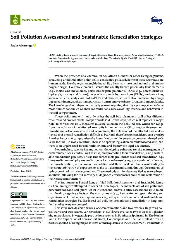 (PDF) Soil Pollution Assessment and Sustainable Remediation Strategies