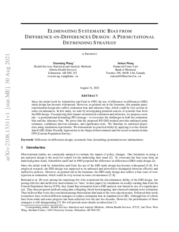 (PDF) Eliminating Systematic Bias from Difference-in-Differences Design: A Permutational ...