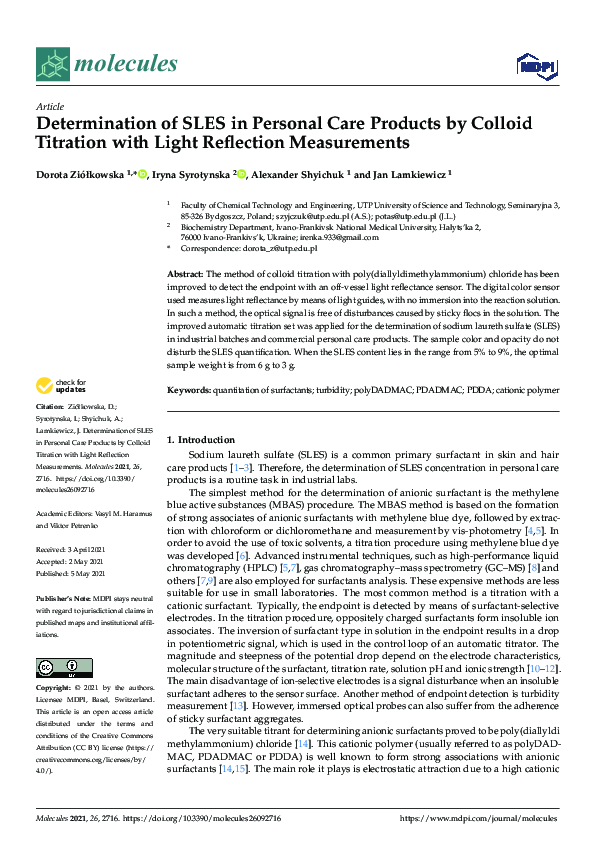 (PDF) Determination of SLES in Personal Care Products by Colloid ...