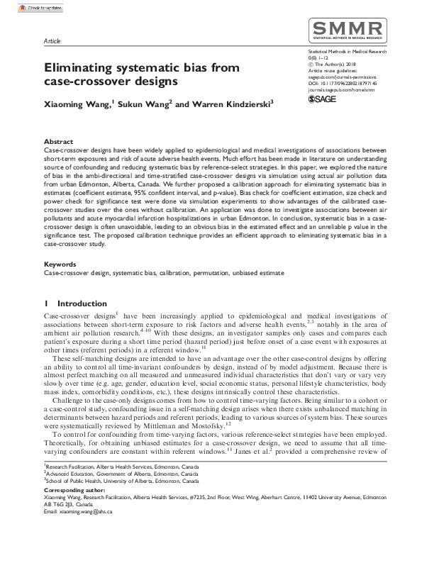 (PDF) Eliminating systematic bias from case-crossover designs