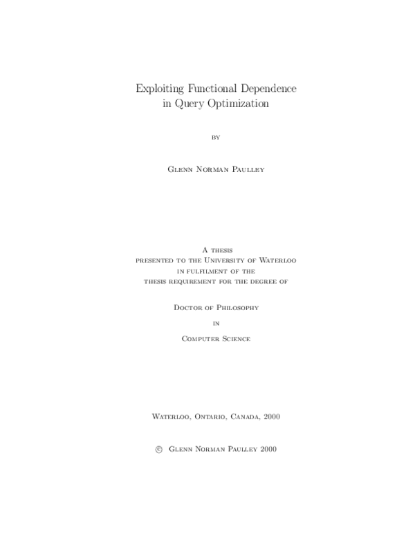 (PDF) Exploiting functional dependence in query optimization