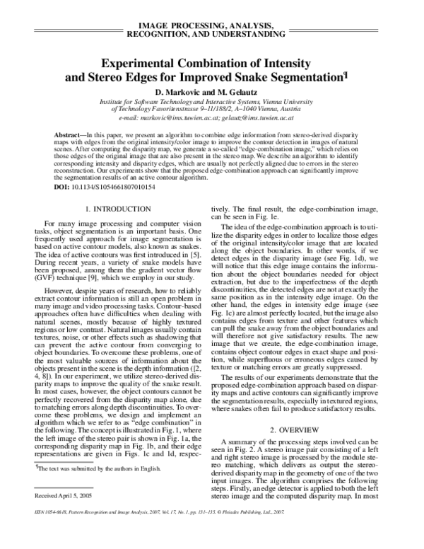 (PDF) Experimental combination of intensity and stereo edges for improved snake segmentation