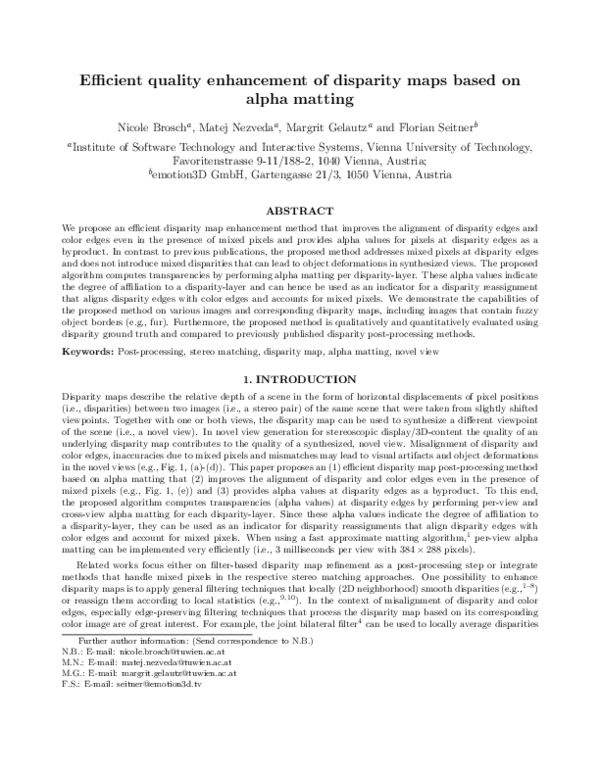 (PDF) Efficient quality enhancement of disparity maps based on alpha matting