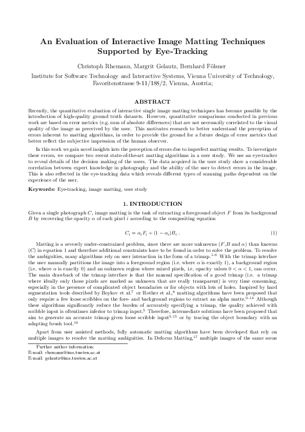 (PDF) An evaluation of interactive image matting techniques supported by eye tracking