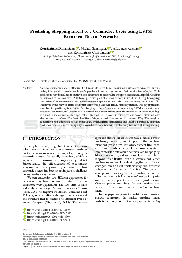 (PDF) Predicting Shopping Intent of e-Commerce Users using LSTM Recurrent Neural Networks