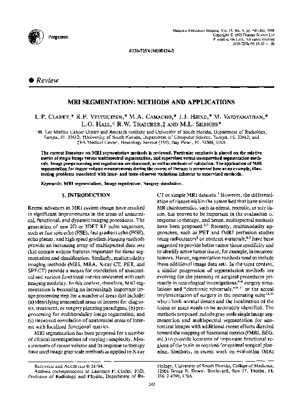 Pdf Mri Segmentation Methods And Applications