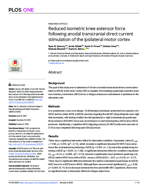 (PDF) Reduced isometric knee extensor force following anodal ...