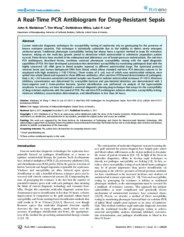 (PDF) A Real-Time PCR Antibiogram for Drug-Resistant Sepsis