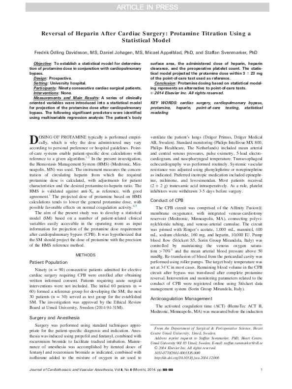 (PDF) Reversal of Heparin After Cardiac Surgery: Protamine Titration ...