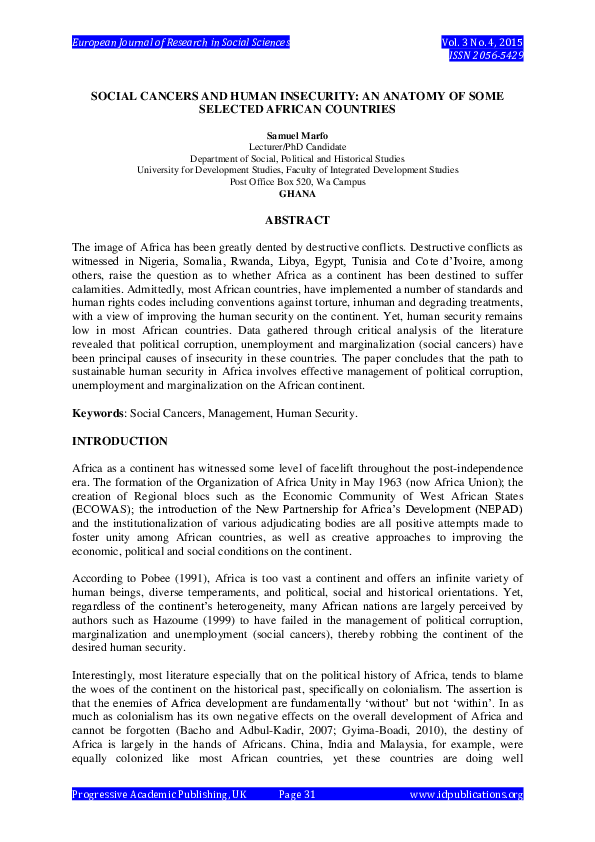 (PDF) Social Cancers and Human Insecurity: An Anatomy of Some Selected ...