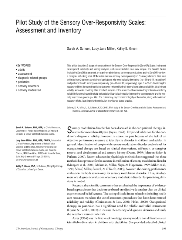 (PDF) Pilot Study of the Sensory Over-Responsivity Scales: Assessment ...