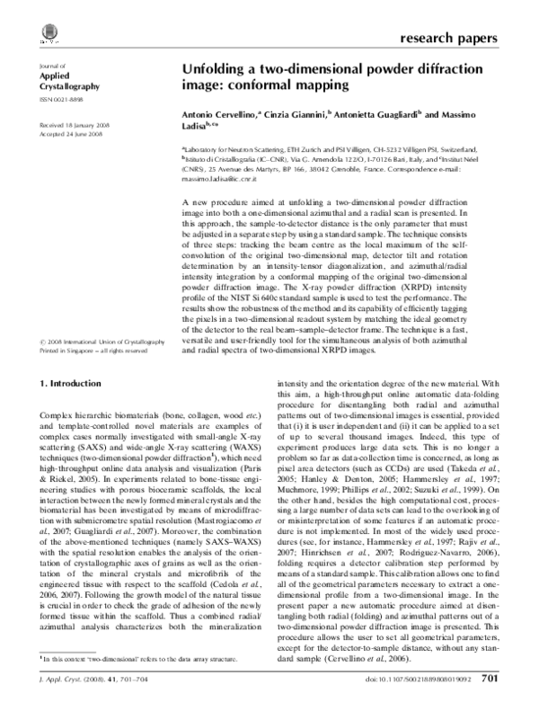 (PDF) Unfolding a two-dimensional powder diffraction image: conformal ...