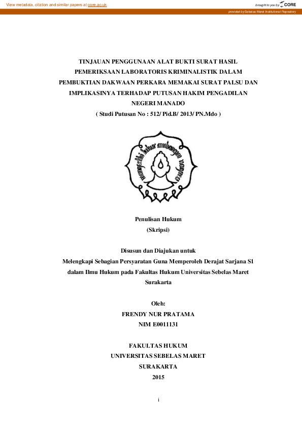 (PDF) TINJAUAN PENGGUNAAN ALAT BUKTI SURAT HASIL PEMERIKSAAN LABORATORIS KRIMINALISTIK DALAM ...
