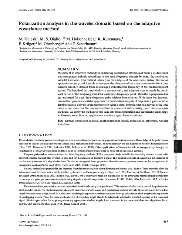 (PDF) Polarization analysis in the wavelet domain based on the adaptive covariance method