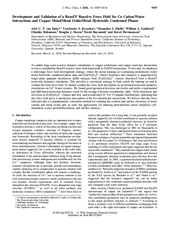 Pdf Development And Validation Of A Reaxff Reactive Force Field For Fe Al Ni Alloys Molecular