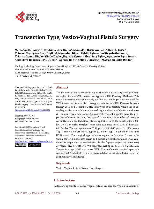 (PDF) Transection Type, Vesico-Vaginal Fistula Surgery