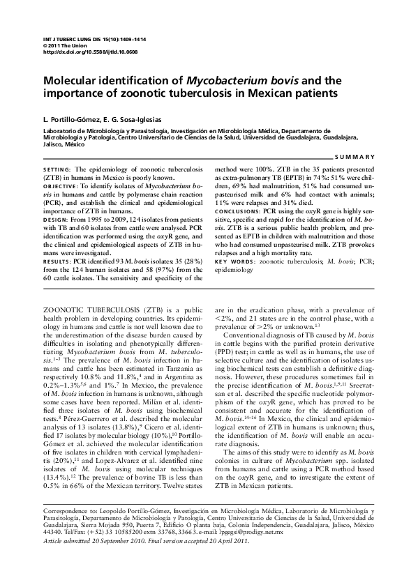 (PDF) Molecular identification of Mycobacterium bovis and the ...