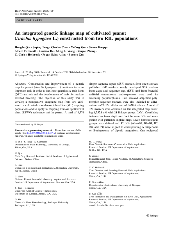 (PDF) An integrated genetic linkage map of cultivated peanut (Arachis ...