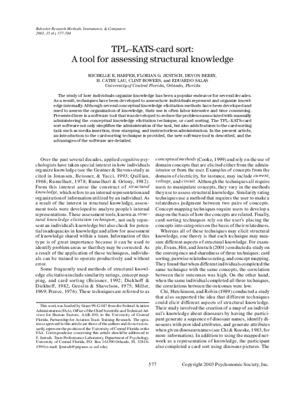 (PDF) TPL—KATS-card sort: A tool for assessing structural knowledge