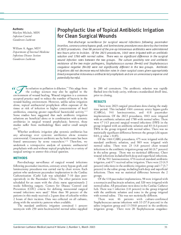 (PDF) Prophylactic Use of Topical Antibiotic Irrigation for Clean ...